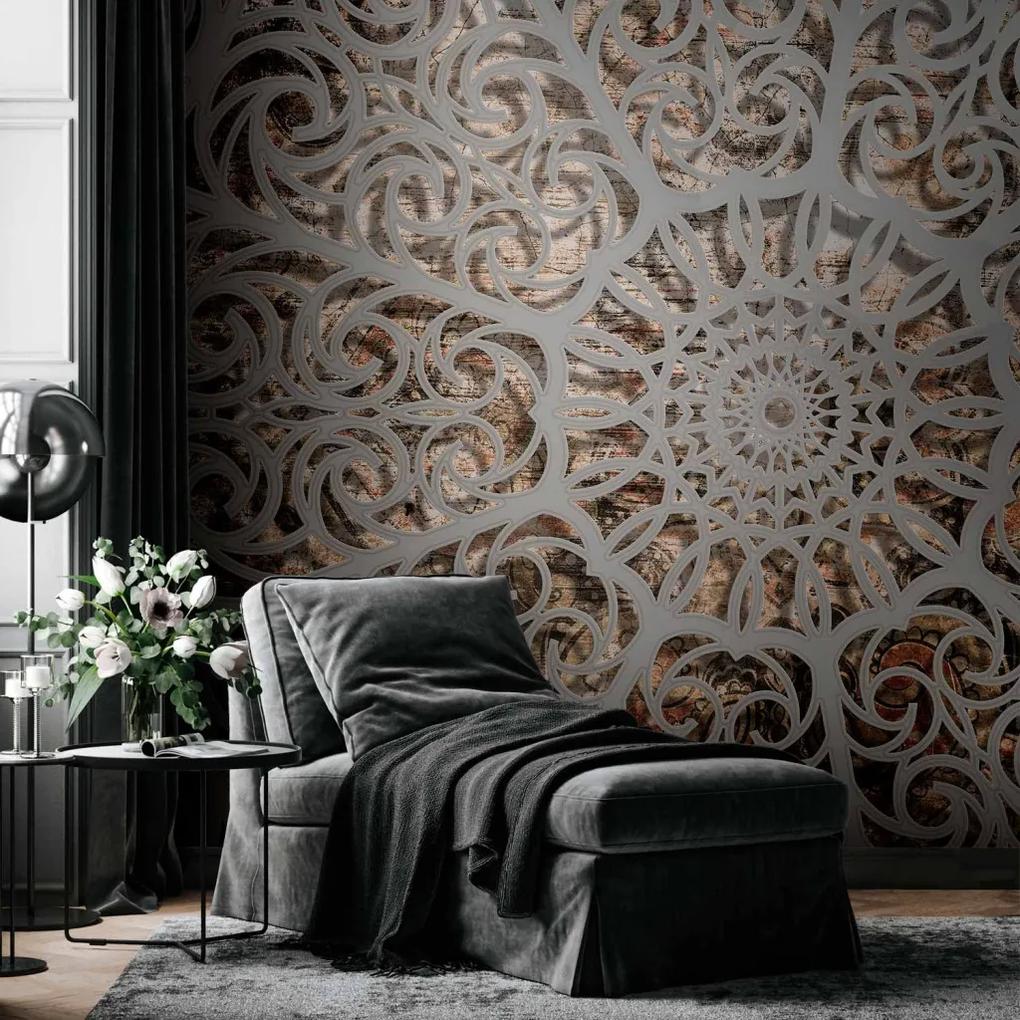 Fototapeta Orient - šedá geometrická kompozice v typu mandaly na béžovém pozadí