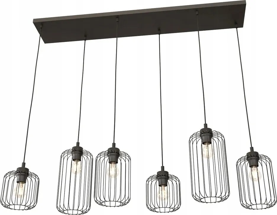Závěsná loftová lampa s drátěnými stínítky, černá, do obývacího pokoje, 6 bodů, 115 cm Emibig
