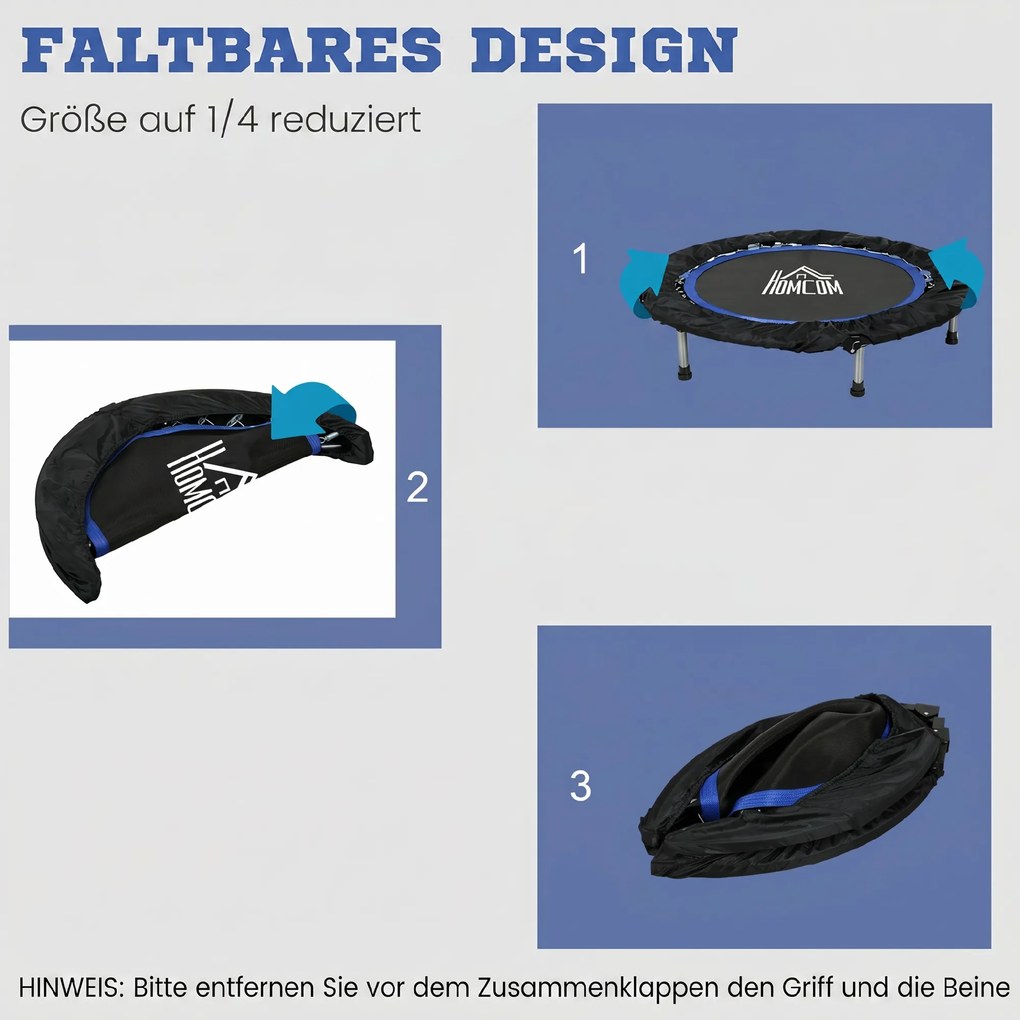 HOMCOM Fitness trampolína SPORTNOW 102 cm s výškově nastavitelnými řídítky a LCD monitorem, nosnost až 100 kg, skládací, robustní ocelový rám, modrá …