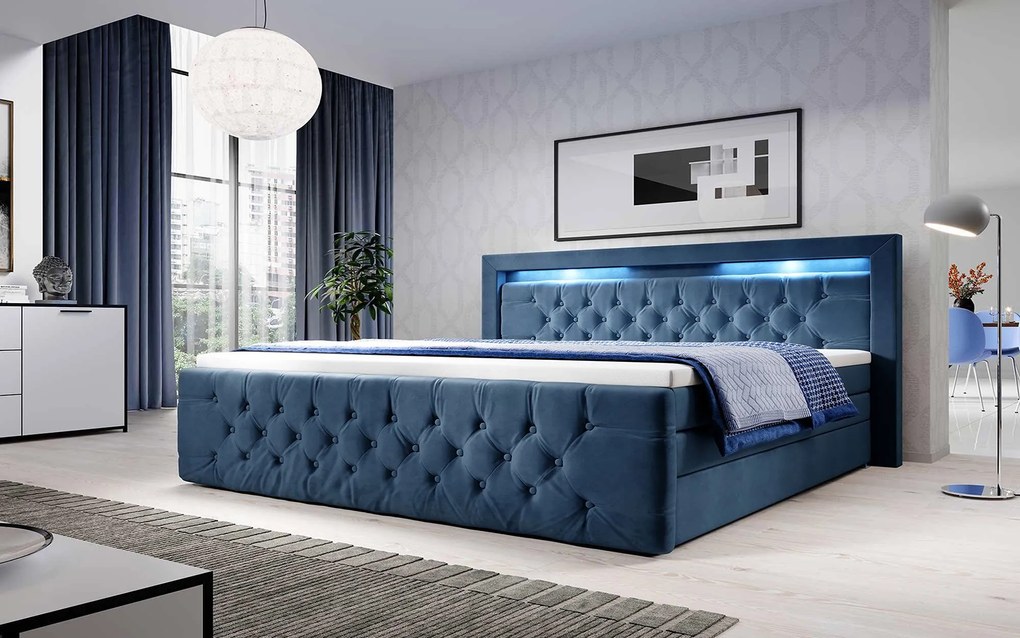 Boxspring postel GLORIA s úložným prostorem a LED, samet Velikost postele: 120 × 200 cm, Barvy sametu: Béžový samet, Výběr matrace: Oboustranná…