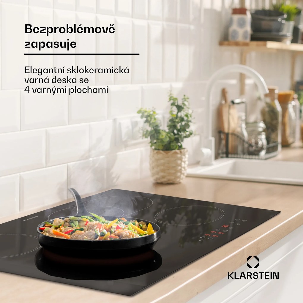 Klarstein Virtuosa 4, varná deska, 60 cm, 6500 W, dvouzónová, Pluszone, časovač, sklokeramika