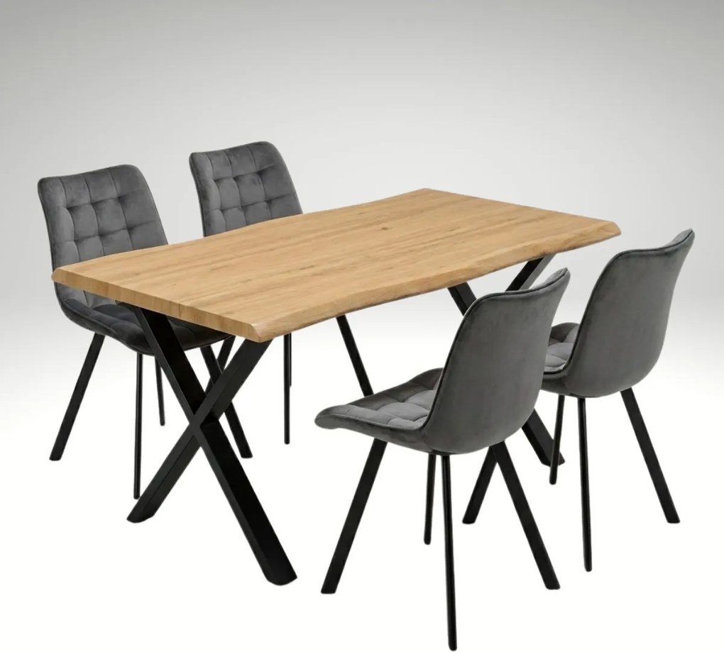 Vikio Jídelní set pro 4 osoby 160x90 cm dub noha X šedá židle VJS236-4S-S