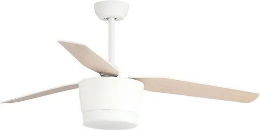 NV 5260261 Stropní ventilátor se světlem MONSOON tělo z oceli matná bílá a sklo 3ABS dřevěné listy LED 18W 3000K - NOVA LUCE