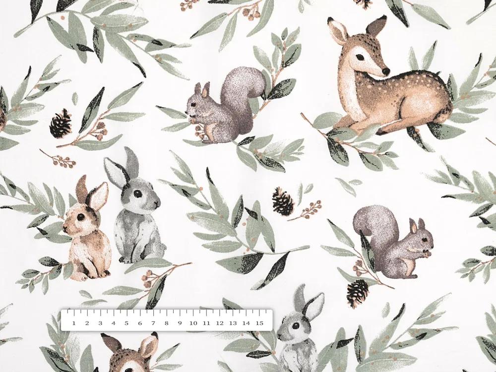 Biante Dětský bavlněný čtvercový ubrus Sandra SA-455 Koloušci zajíčci a veverky na bílém 50x50 cm