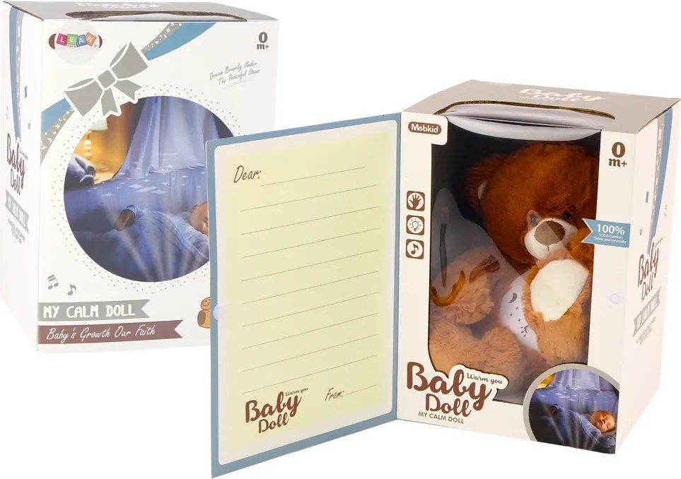 LEAN Toys Plyšový medvídek na usínání – světla, zvuky, noční a denní režim, hnědý