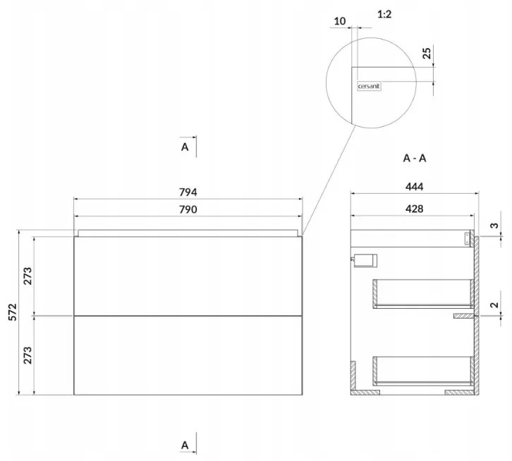Cersanit Larga, koupelnová skříňka s umyvadlem 80x45x65 cm, bílá lesklá, S801-438