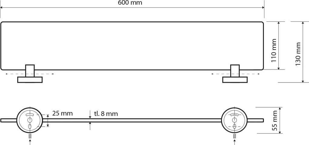 Sapho Sapho, X-ROUND E skleněná polička 600mm, chrom, XR609