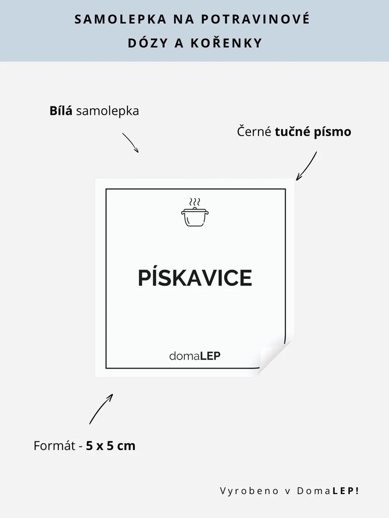 Samolepka na kořenky PÍSKAVICE bílá 5 × 5 cm tučné písmo