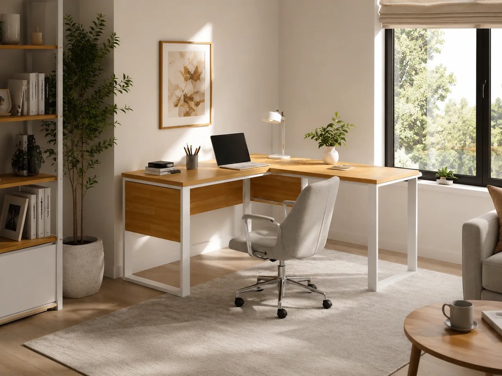 Rohový kancelářský stůl Houseland Nuvia Home 01 160 cm dub/bílý