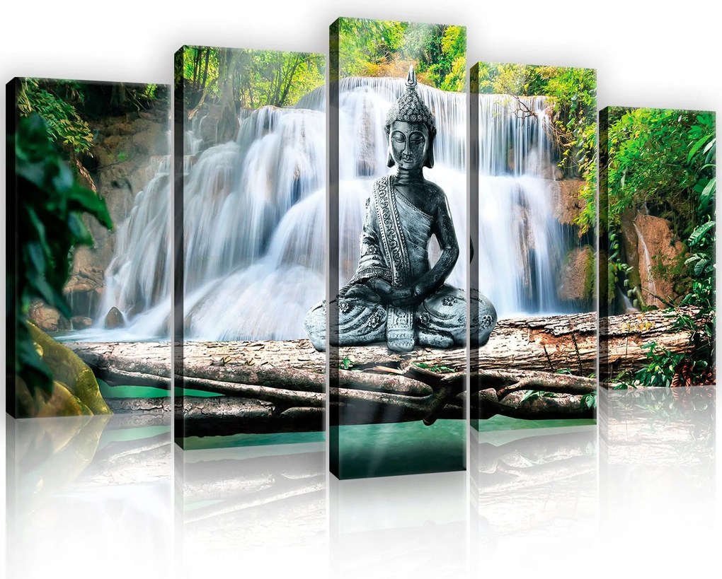 Obraz 100x60 Buddha vodopád meditace klid harmonie příroda Asie duchovnost