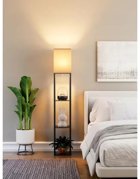 Stojací lampa s poličkami 1xE27/40W/230V 160 cm černá/bílá