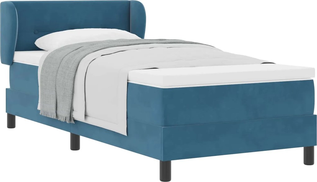 Postel s boxspringem s čelo Tmavě moddrá 90 x 190 cm samet 3340368