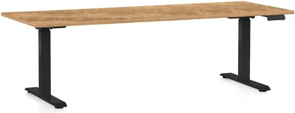 Výškově nastavitelný stůl OfficeTech C, 200 x 80 cm, černá podnož, dub zlatý