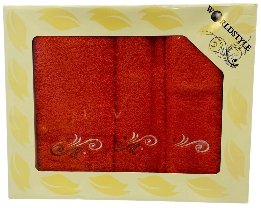 Dárkové balení 3 kusů osušky 70x140cm a ručníků 50x100cm, oranžové 30x50cm TiaHome