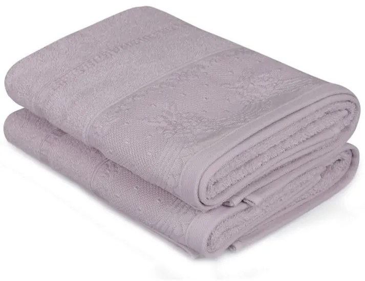 Sada dvou šeříkově fialových ručníků Baroque, 90 x 50 cm