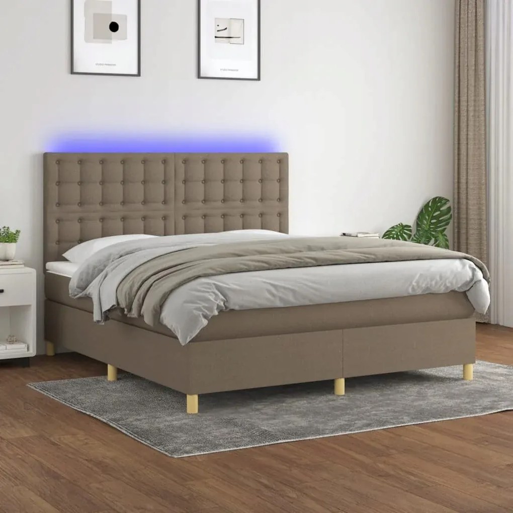 Fionshop 264253717 Box spring postel s matrací a Led taupe 160x200 cm tex