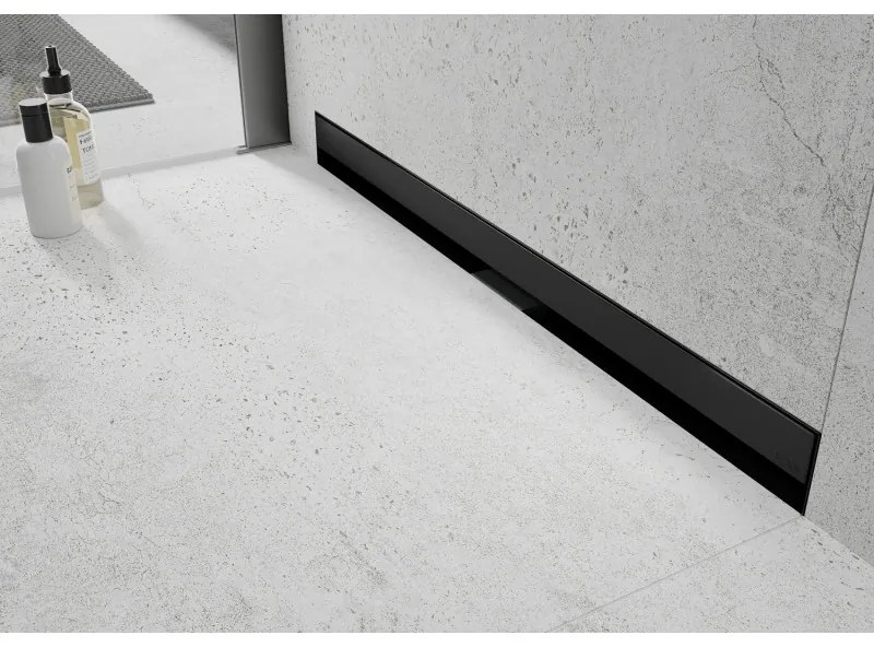 Mexen Flat nerezový sprchový žlab na zeď 80 cm vzor WALL, černý, 1730080