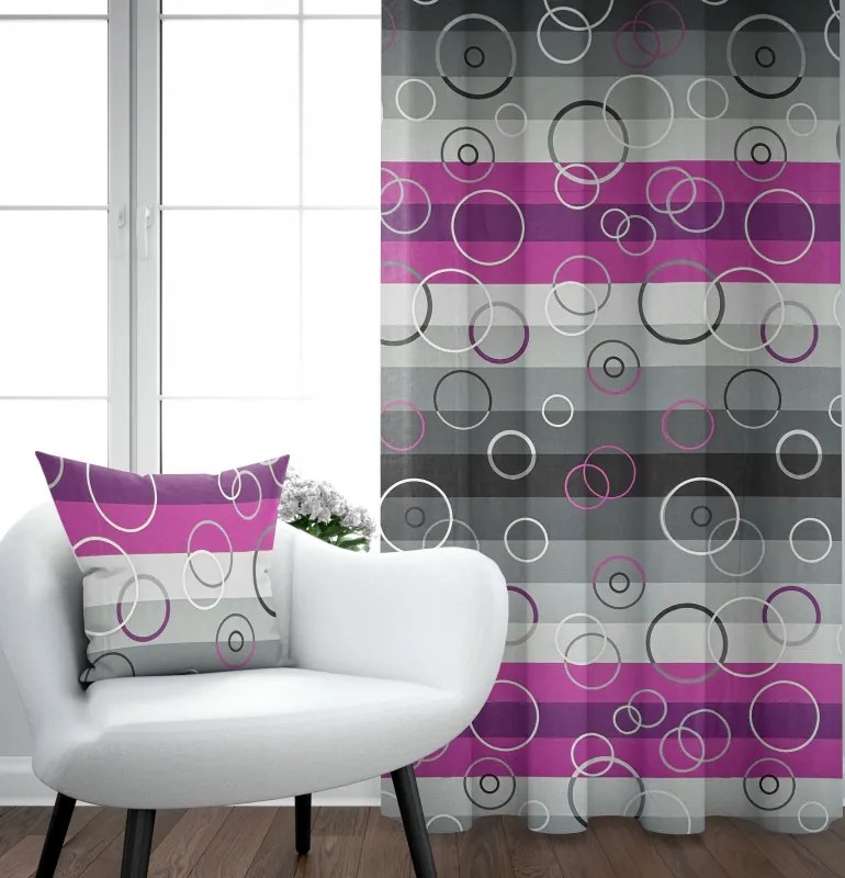 Ervi bavlněný závěs - Kruhy na fialovém