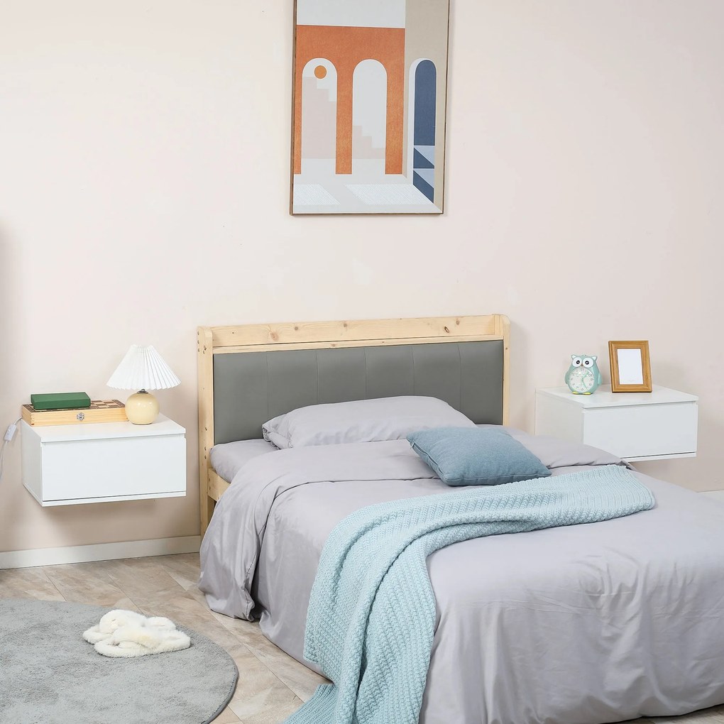 HOMCOM Sada 2 moderních nočních stolků s výsuvnou zásuvkou a závěsným designem do ložnice a obývacího pokoje, z dřevotřísky a MDF, 49x38x23cm, bílá