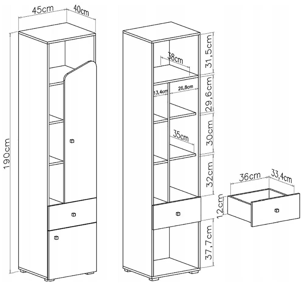 Dětský pokoj DELTA | sestava A1 | 4 díly | dub/antracit