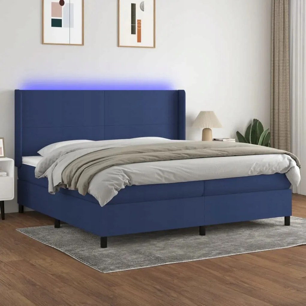 Box Spring Postel S Matrací A Led Textil Modrá Hladký design 200 x 200 cm