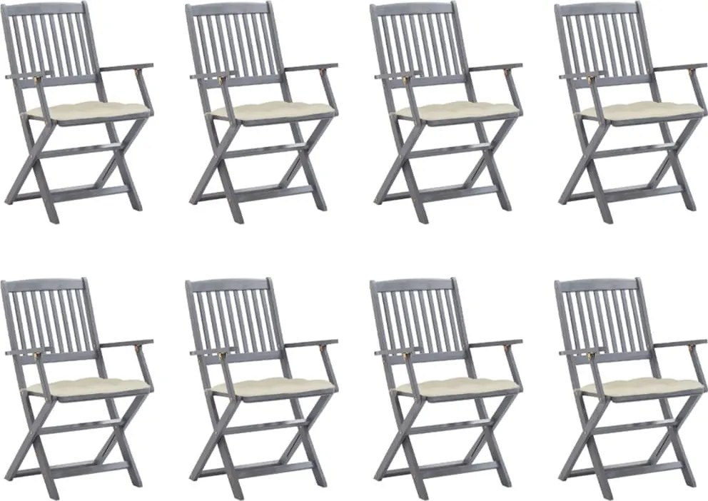 vidaXL Skládací zahradní židle s poduškami 8 ks masivní akácie [3078281] Barva: Šedá