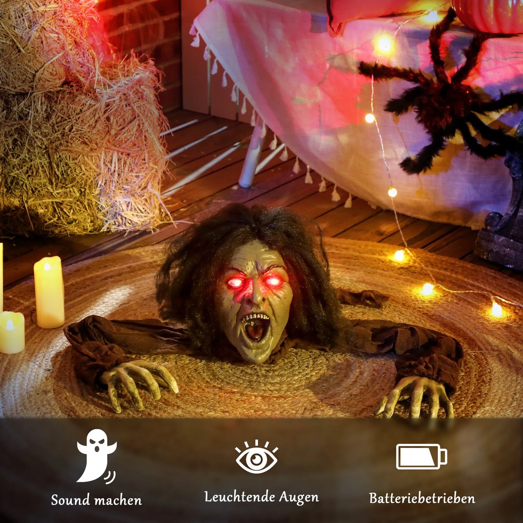 Outsunny Plazící se zombie dekorace na Halloween, zvuky, světla, na baterie