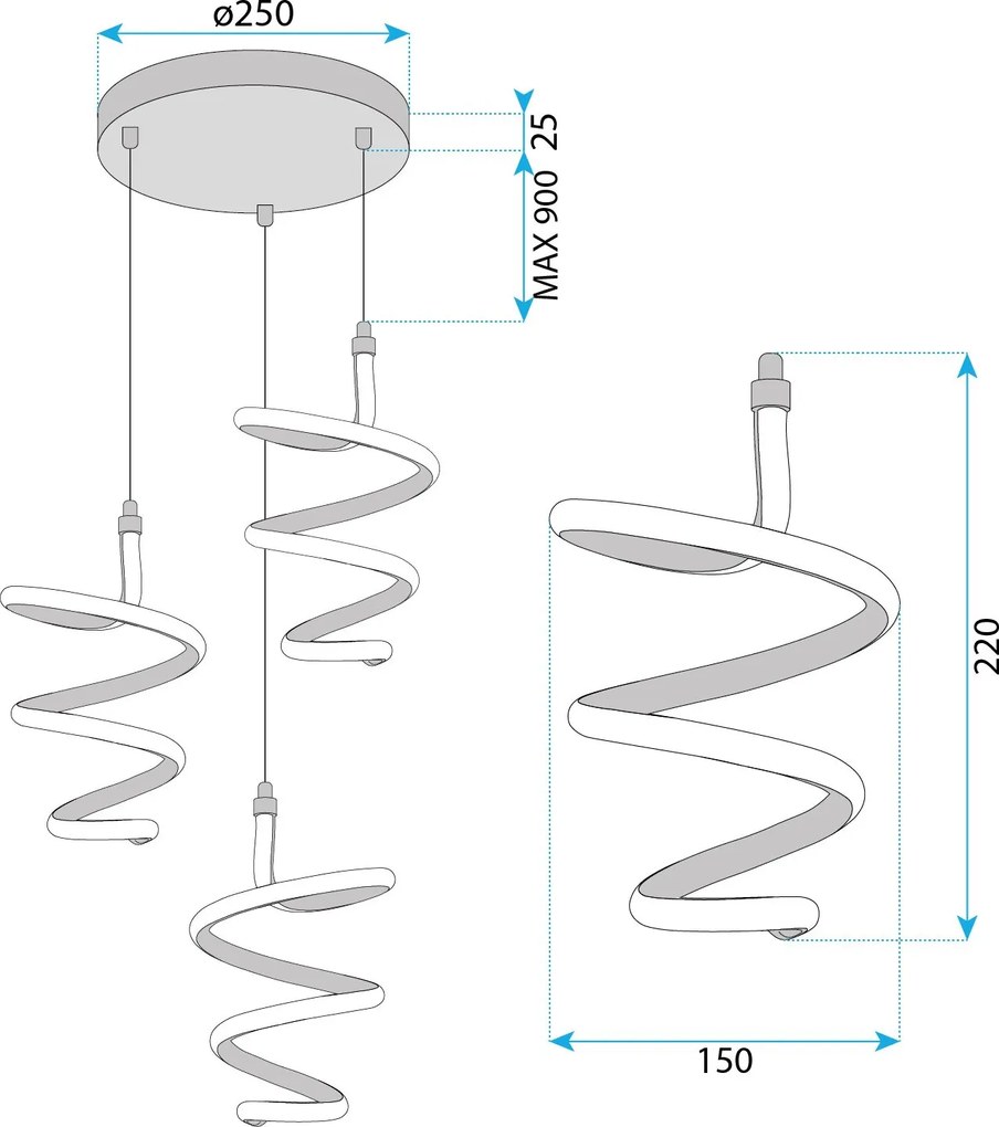 Toolight Toolight, LED závěsné svítidlo 3x20W, 4000K, 4000lm, G075-3CPR, zlatá, OSW-08661