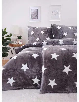 MKLuzkoviny.cz Prodloužené povlečení mikroplyš Exclusive – Stars grey 140×220cm 70×90cm