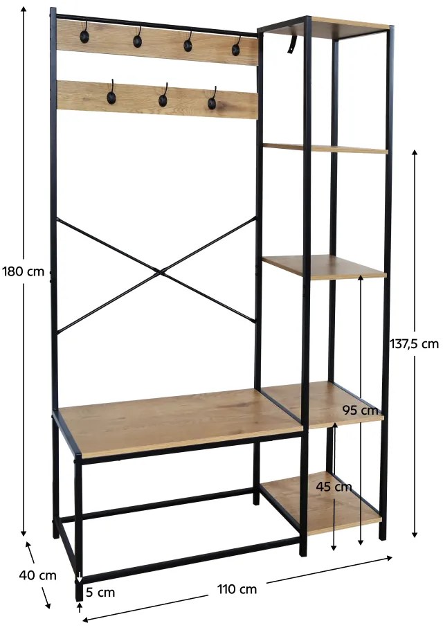 Kondela Věšák a botník, černá/dub, BERDY