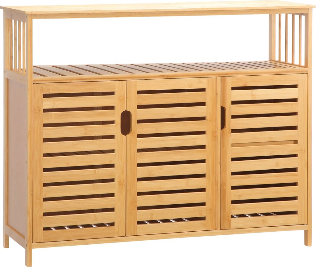 HOMCOM 3-dveřová bambusová komoda se policemi do obývacího pokoje, jídelny a předsíně, přírodní 100x35x82 cm | Aosom