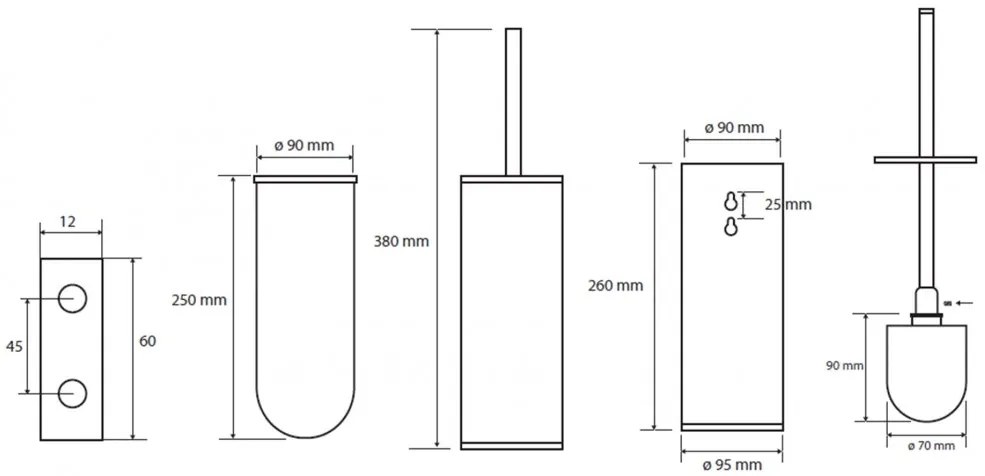HOPA WC štětka válcová na postavení nebo pověšení, 95×380×105 mm Barva - Černá KDBE102313060