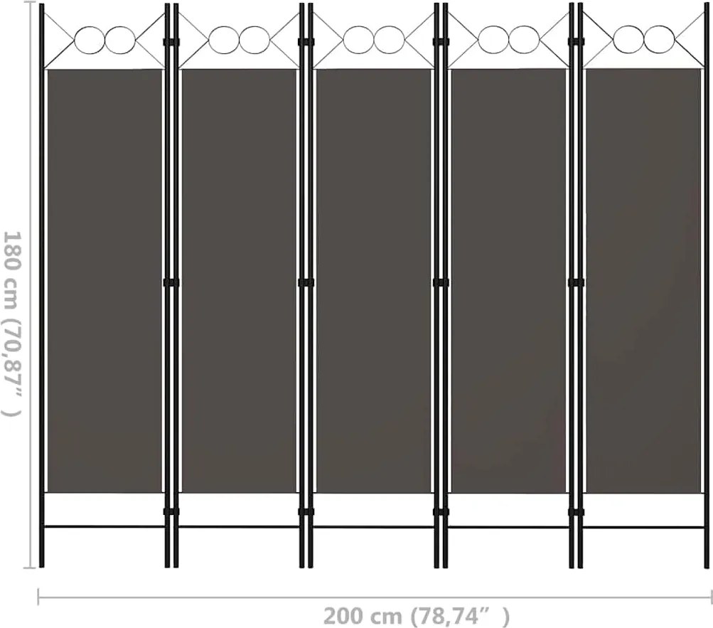 5dílný skládací paraván antracitový 200 x 180 cm 320709