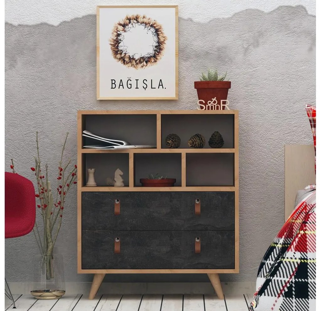 Asir Komoda MARCO 85,6x70 cm antracit/hnědá 811MDD3415