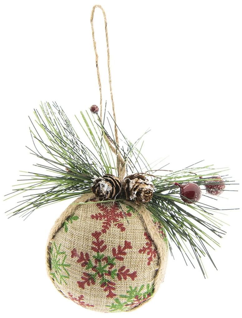 Jutová vánoční koule s jehličím a dekoracemi - 10*6*9 cm