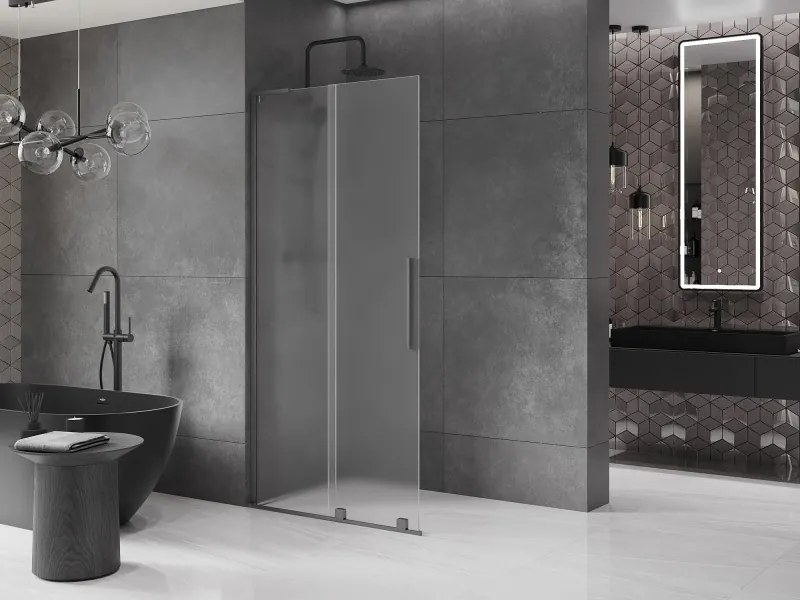 Mexen Velar L, posuvná sprchová zástěna Walk-in 100 x 200 cm, 8mm sklo námraza, grafit broušený, 871-100-003-33-66