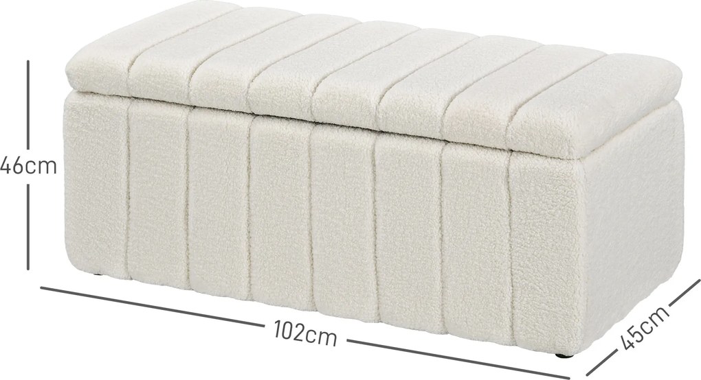 HOMCOM čalouněná lavice, postelová lavice s úložným prostorem, nosnost až 120 kg, 102x45x46 cm, krémově bílá