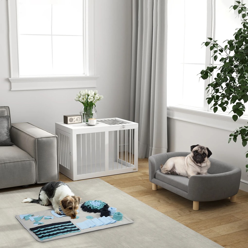 PawHut klec pro psy Klec pro střední psy 80 x 50 x 56,5 cm s dvířky a transportní funkcí v bílé barvě | Aosom.de