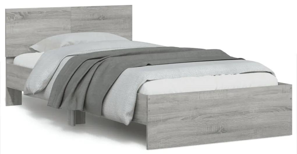 Rám postele s čelem šedý sonoma 100 x 200 cm kompozitní dřevo - Default Title