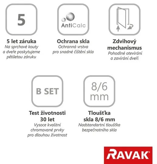 RAVAK Sprchový kout BRILLIANT BSDPS 90/90 Levá, chrom+transparent (0UL77A00Z1)