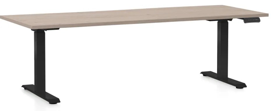 Výškově nastavitelný stůl OfficeTech D, 200 x 80 cm, černá podnož, dub