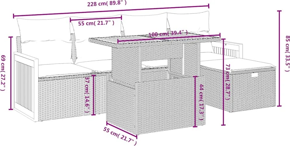6dílná zahradní sedací souprava s poduškami černá polyratan 3276240