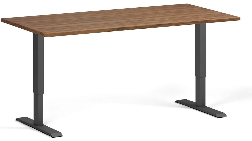 Výškově nastavitelný stůl, 160x80 cm, 1 motor, černá podnož, ořech