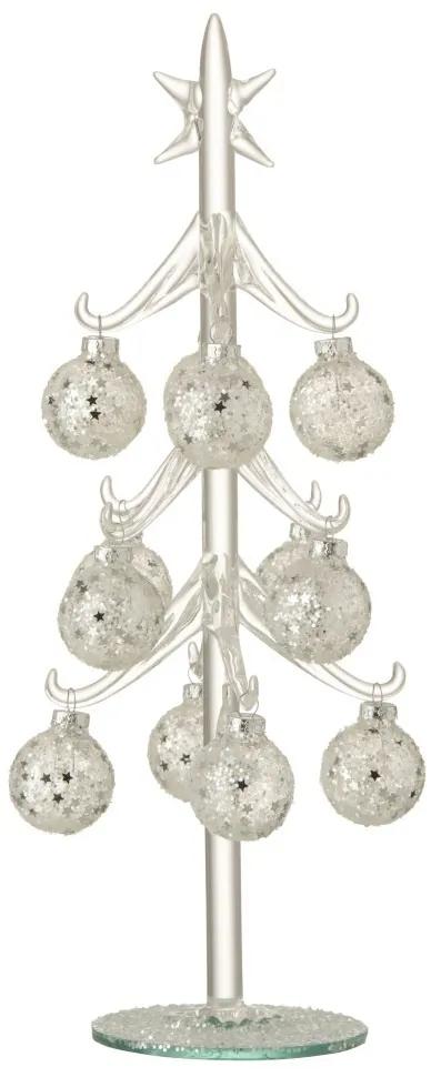 Skleněný stromek se stříbrnými koulemi Baubles Stars  – Ø 12*30 cm