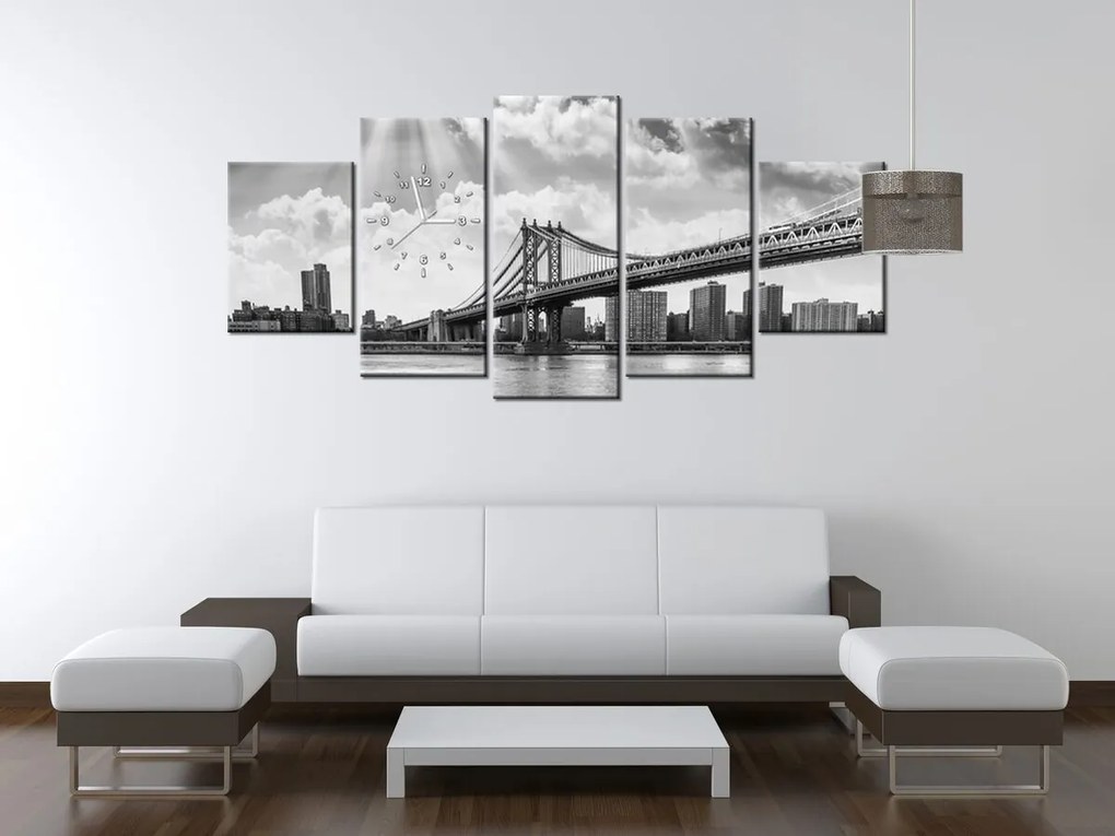 Gario Obraz s hodinami Brooklyn New York - 5 dílný Rozměry: 150 x 70 cm