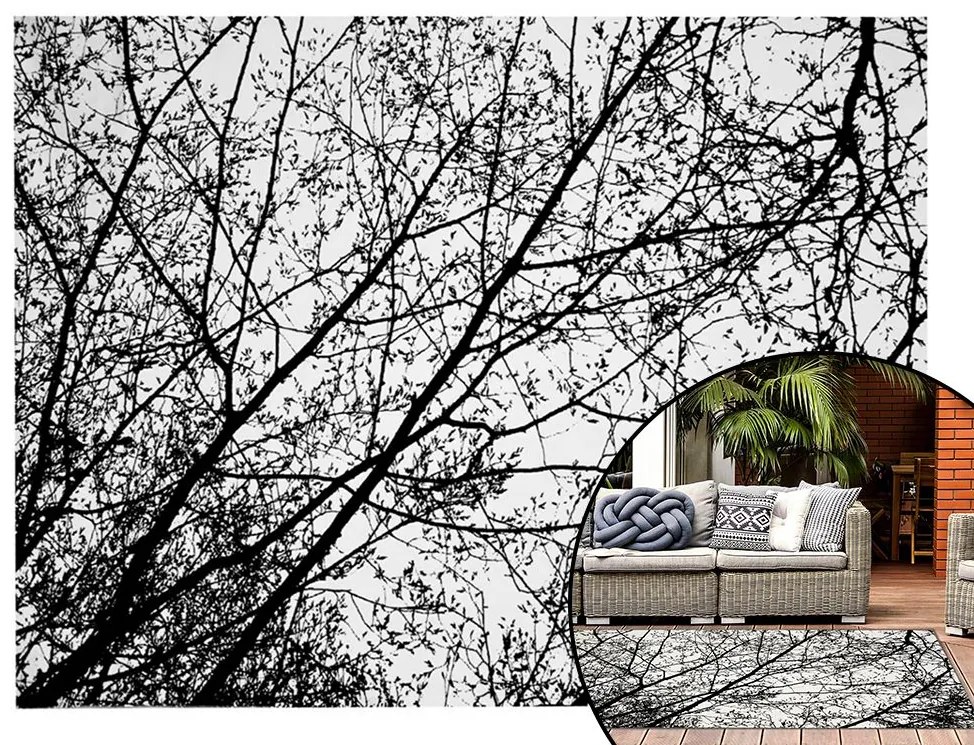 Tutumi Nature 4D, plyšový koberec vzor: černé stromy 140x200 cm, SHG-09009