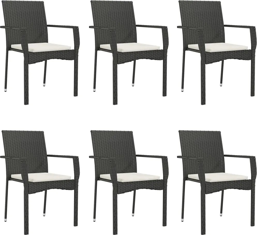 7dílný zahradní jídelní set s poduškami černý polyratan 3185135