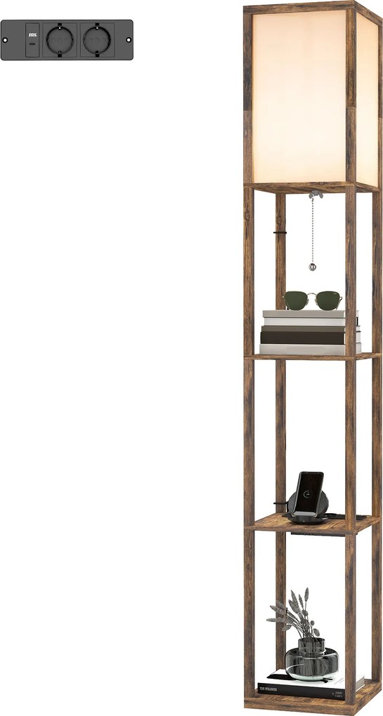 HOMCOM LED stojací lampa se 3 policemi, stojací lampa s objímkou E27, 26 x 160 cm, pro obývací pokoj/ložnici