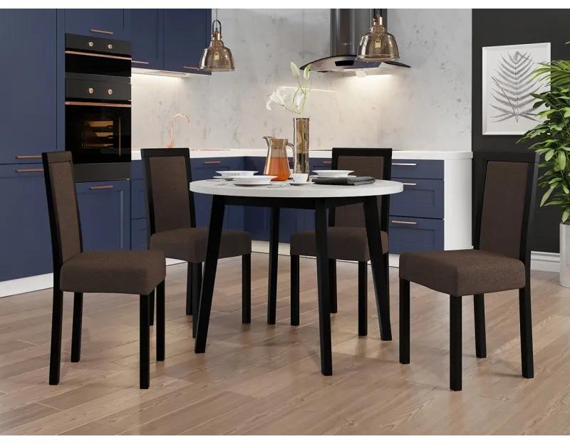 Jídelní stůl se 4 židlemi AL081, Barva dřeva: bílá-L, Potah: Soro 28, Barvy nožiček: černá