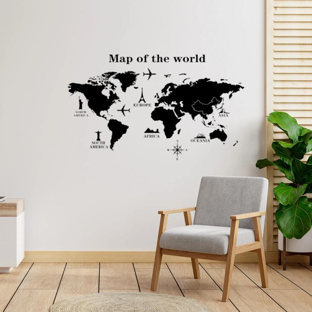 Samolepka na zeď "Mapa světa" 120x70 cm